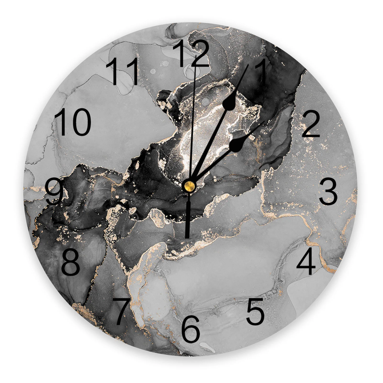 Abstract Graffiti White Marble Round Wall Clock Acrylic Hanging Silent ...