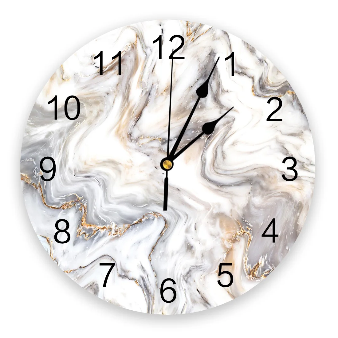 Abstract Graffiti White Marble Round Wall Clock Acrylic Hanging Silent ...
