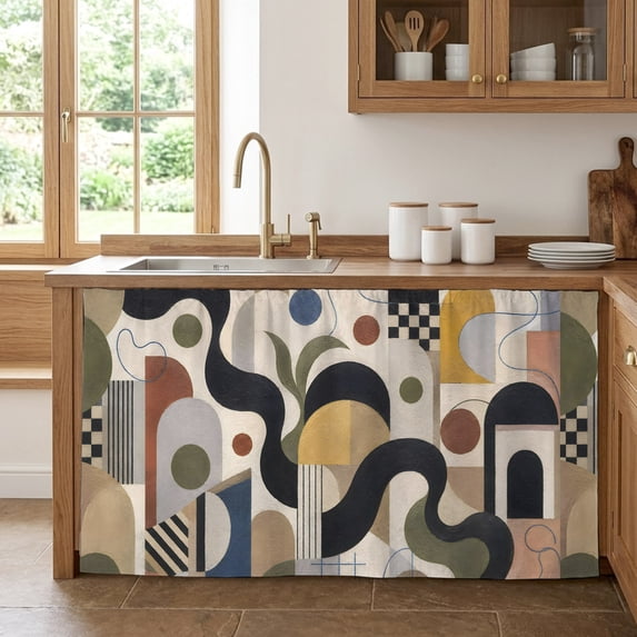 Abstract Graphic Cabinet Curtains for Kitchen 32"Wx55"L, Vintage ...