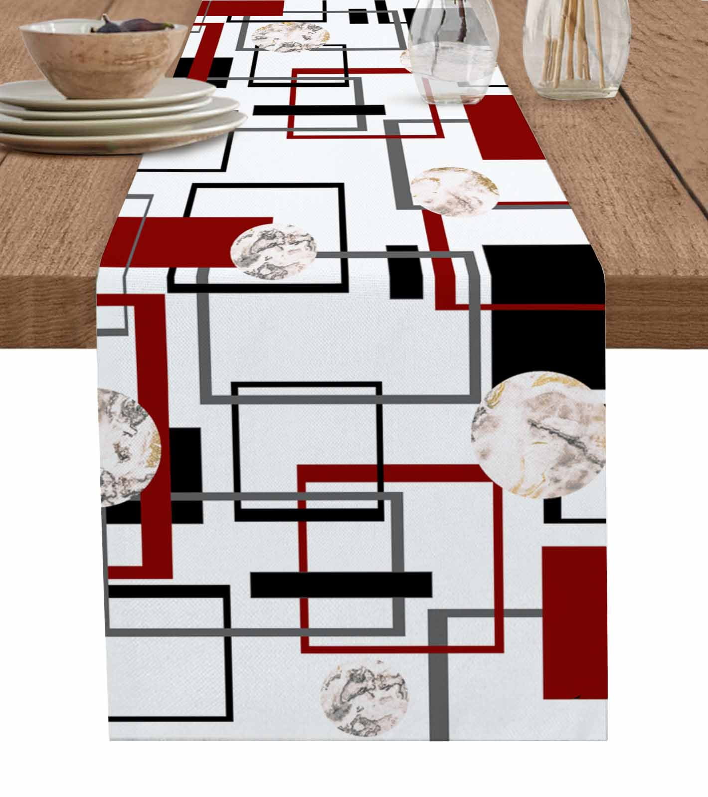 Abstract Graphic Modernist Marble Pattern Red Table Runner Home Wedding ...