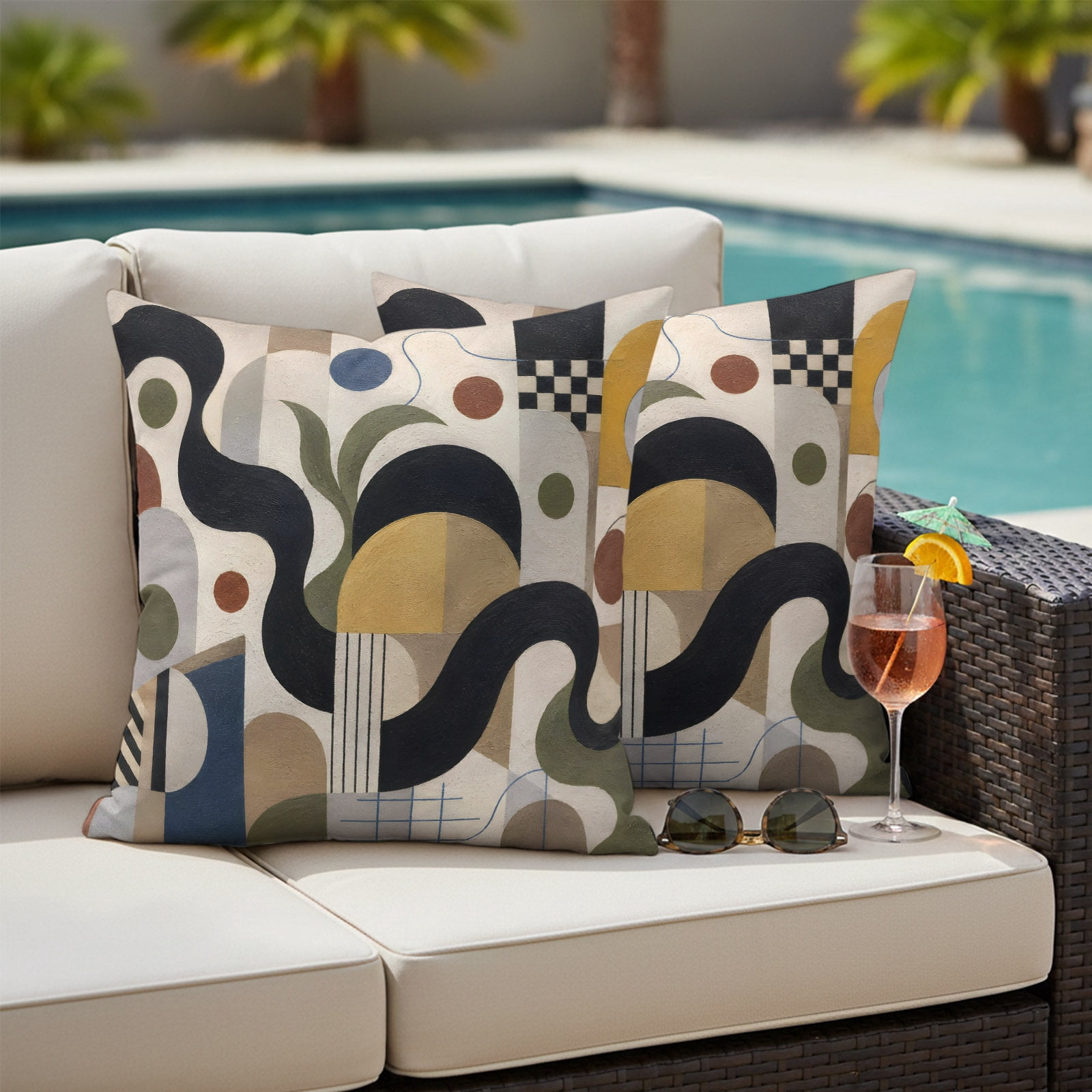 Abstract Graphic Outdoor Waterproof Throw Pillow Covers Set of 2, 18 ...