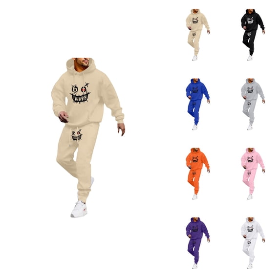 Abstract Graphic Print Hooded Sweatshirt and Jogger Set, Men's Pullover ...