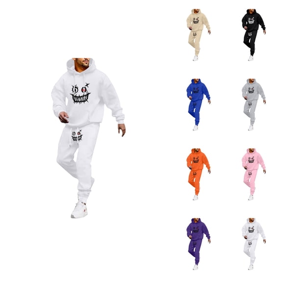 Abstract Graphic Print Hooded Sweatshirt and Jogger Set, Men's Pullover ...