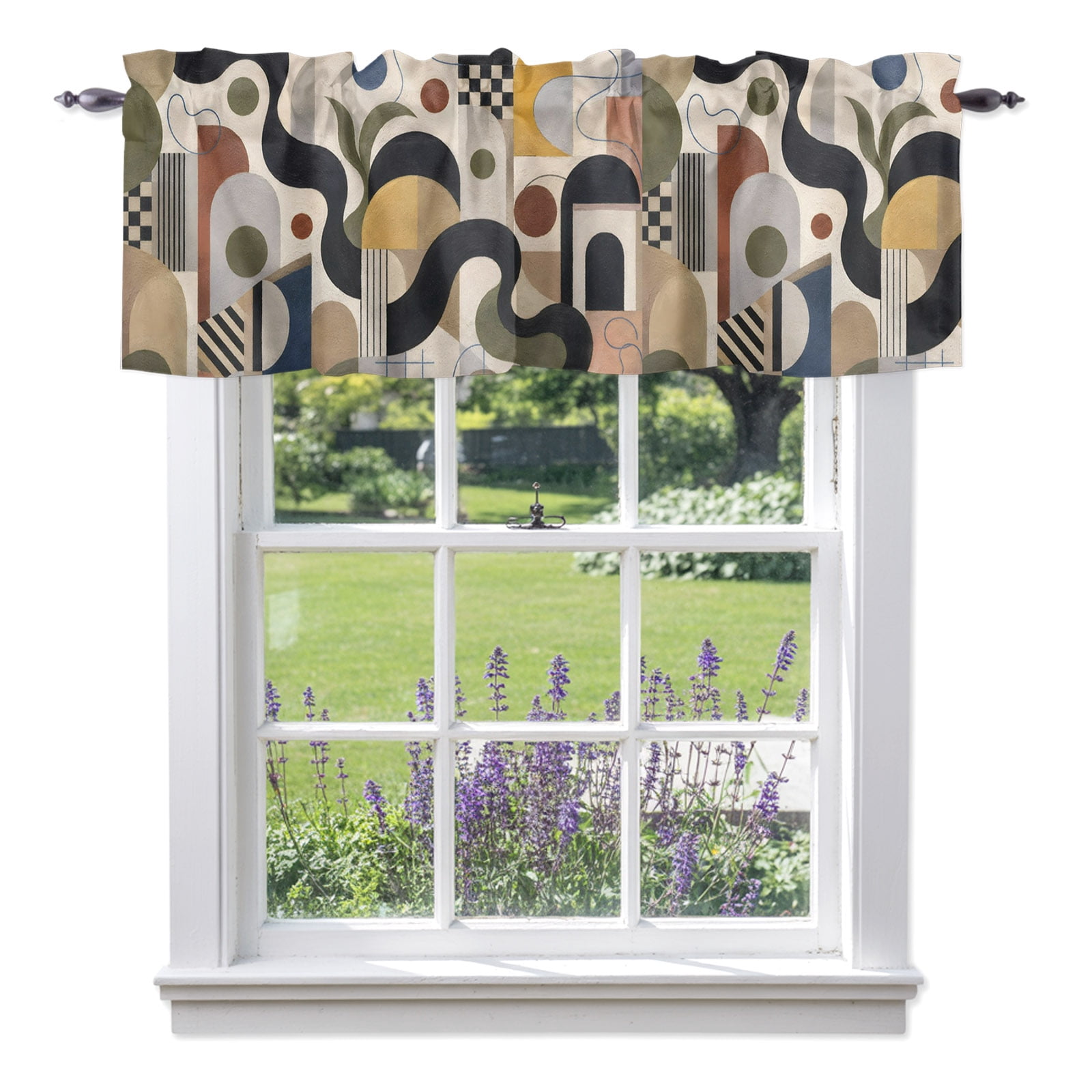 Abstract Graphic Valances for Windows Vintage Geometric Black Yellow ...