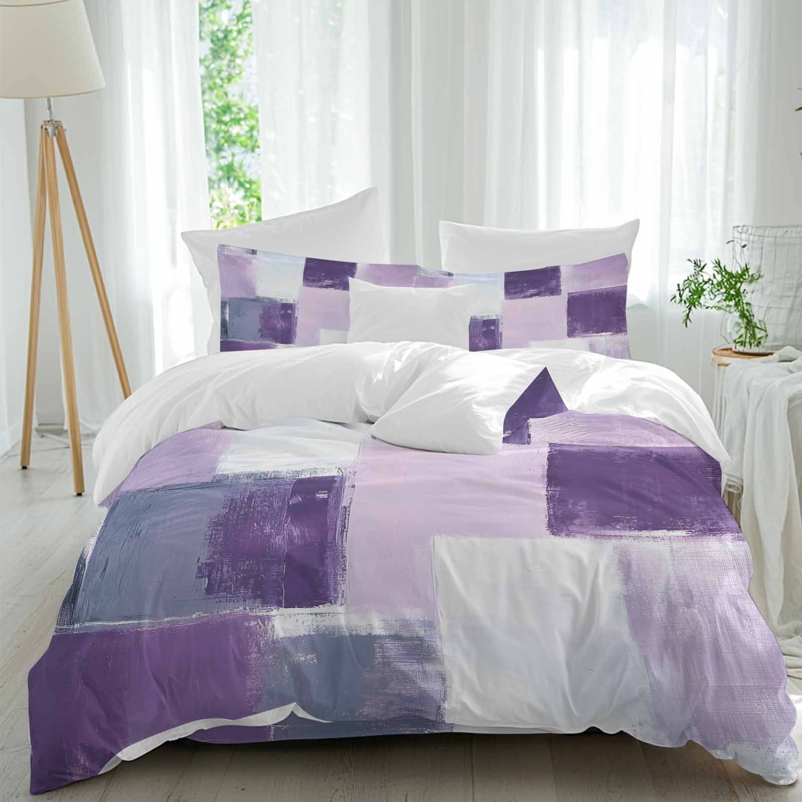 Abstract Gray 4 Piece Duvet Cover Set Twin Size Purple Mottled Graffiti ...