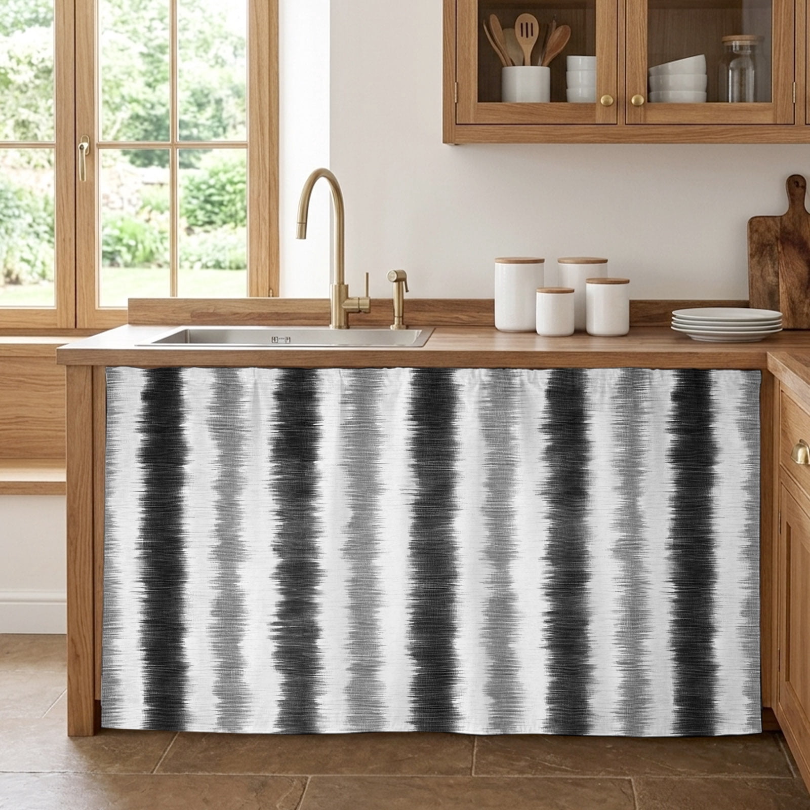 Abstract Gray Black Stripes Cabinet Curtains for Kitchen 32"Wx55"L ...