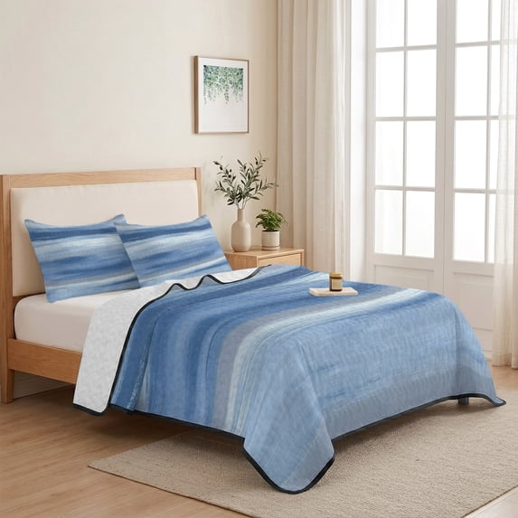 Abstract Gray Blue Gradient 3 Pieces Quilt Set,1 Quilt with 2 Shams ...