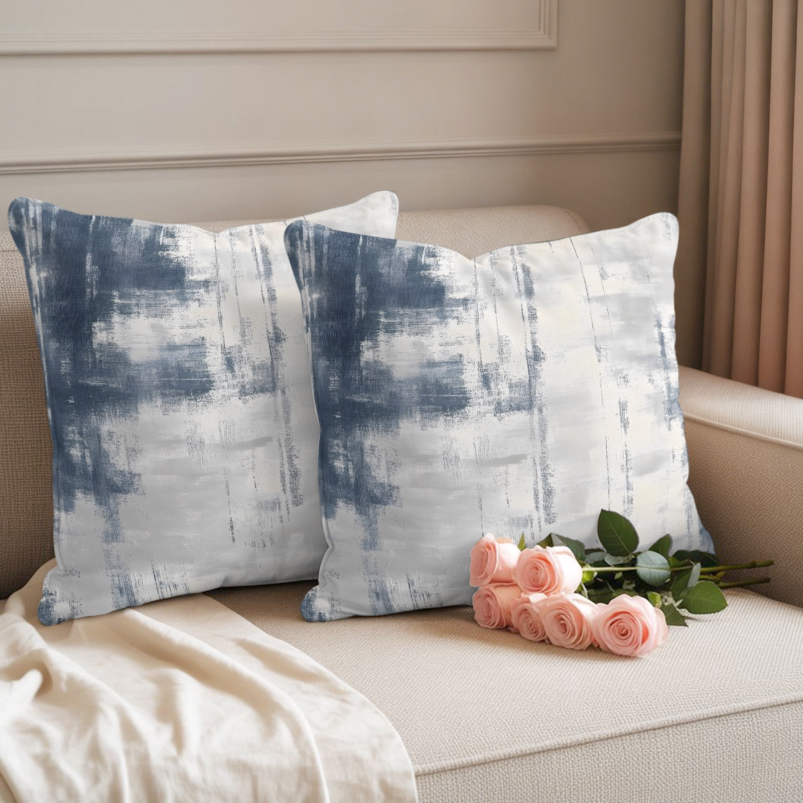 Abstract Gray Blue Ombre Waterproof Throw Pillow Covers Set of 2 Retro ...