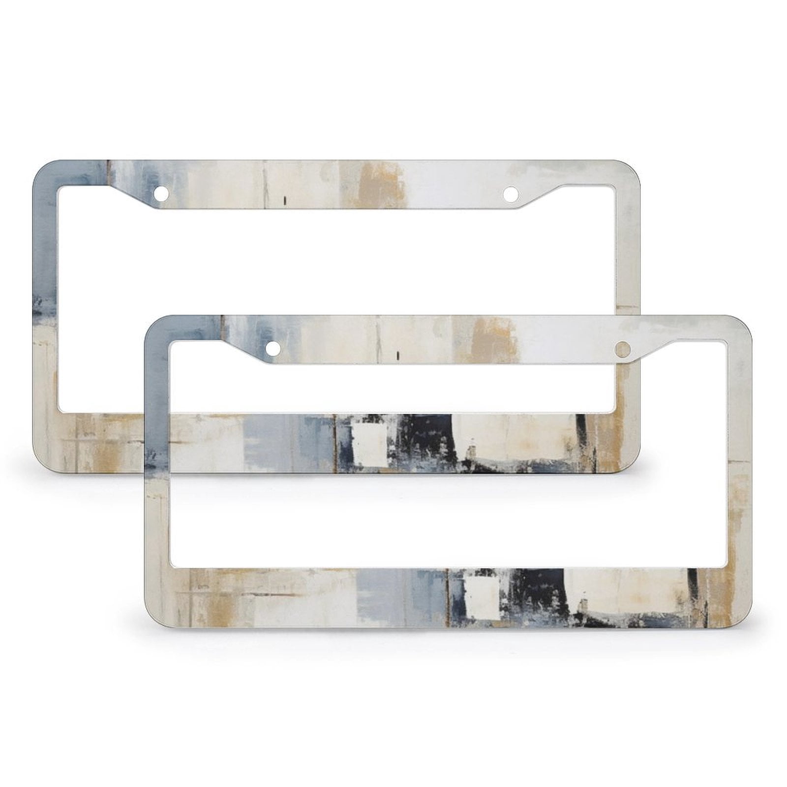 Abstract Gray Blue White Beige Print License Plate Frame 2 PCS ...