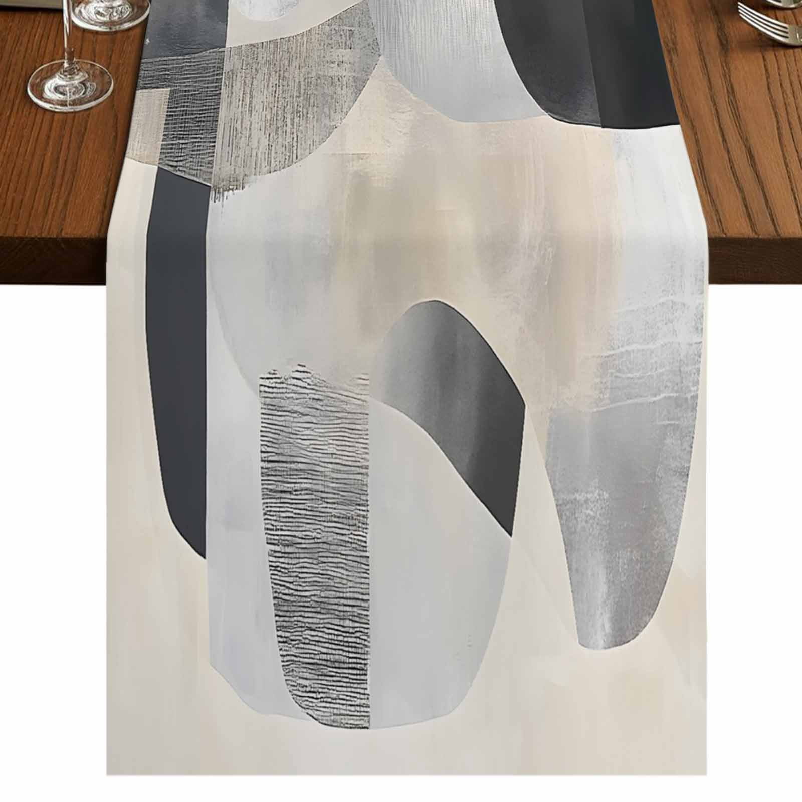 Abstract Gray Brown 108 Inch Table Runner, Simple Geometric Art ...
