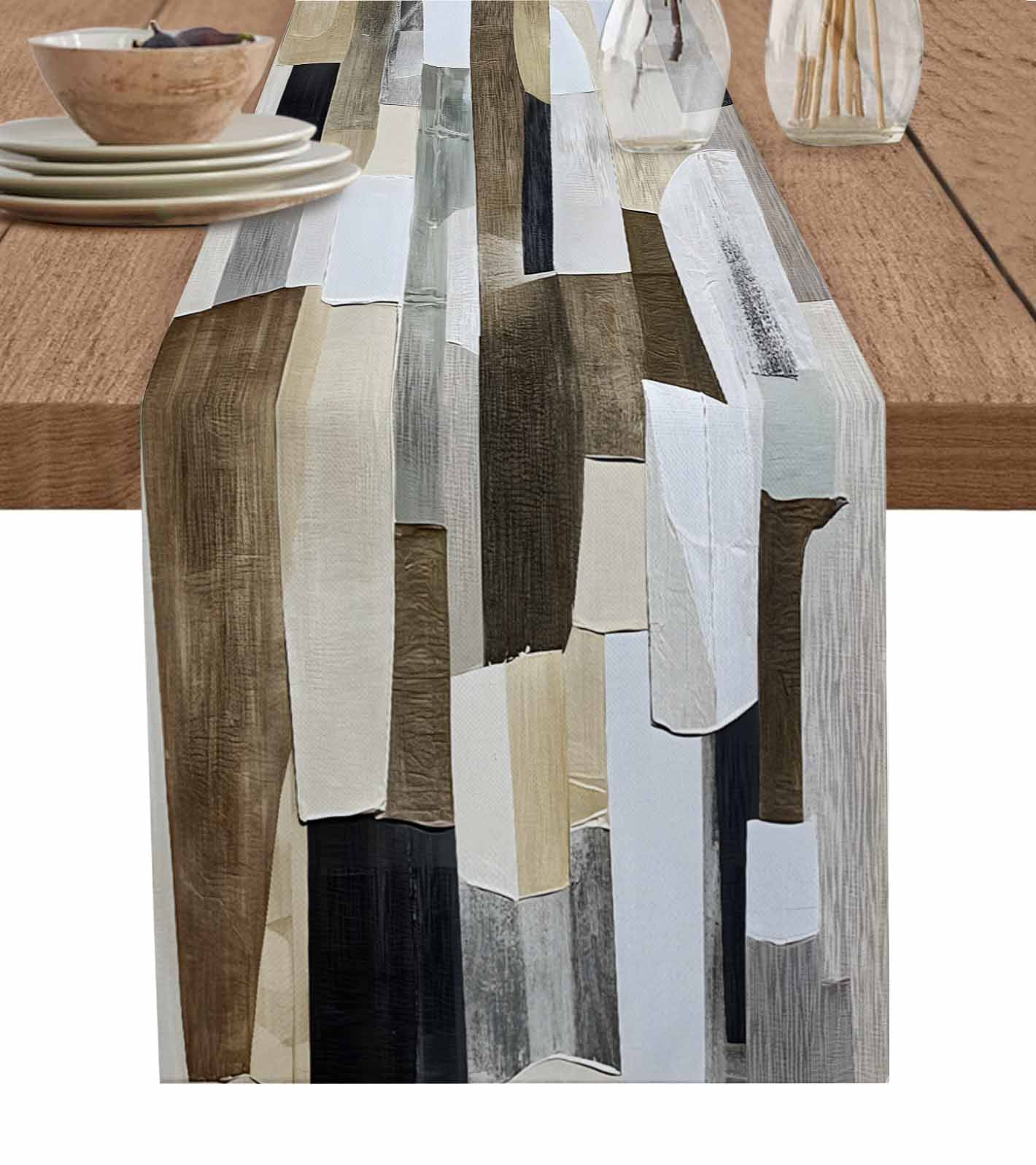 Abstract Gray Brown Burlap Cotton Table Runner 13x90 Inches Long, Oil ...