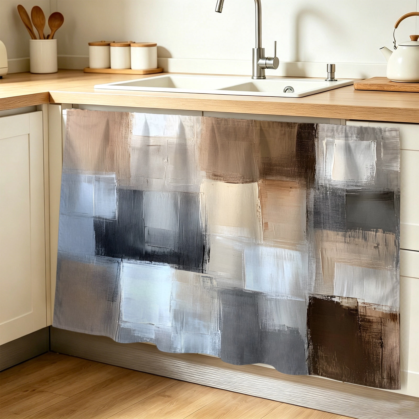 Abstract Gray Brown Cabinet Curtain 32"Wx55"L, Dustproof Pantry Door ...