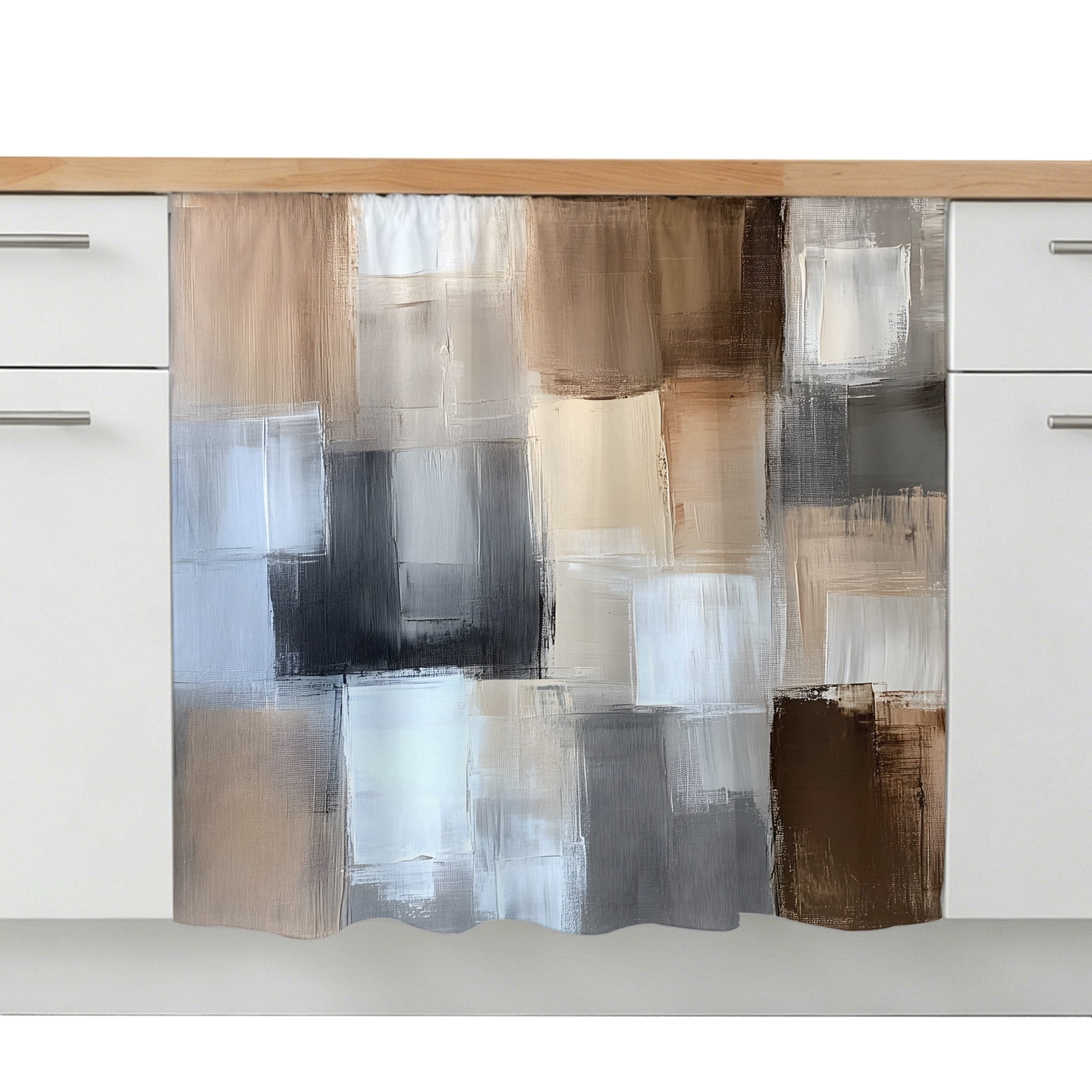 Abstract Gray Brown Cabinet Curtains 28"W x 35"L, Dustproof Sink Skirt ...