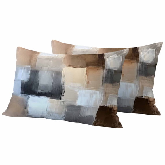 Abstract Gray Brown Outdoor Pillow Covers 20"x12" Set of 2, Waterproof ...
