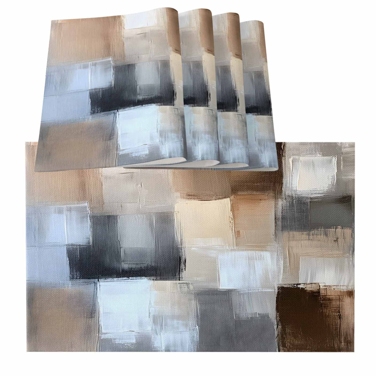 Abstract Gray Brown Placemats for Dinning Table Set of 4, Oil Painting ...