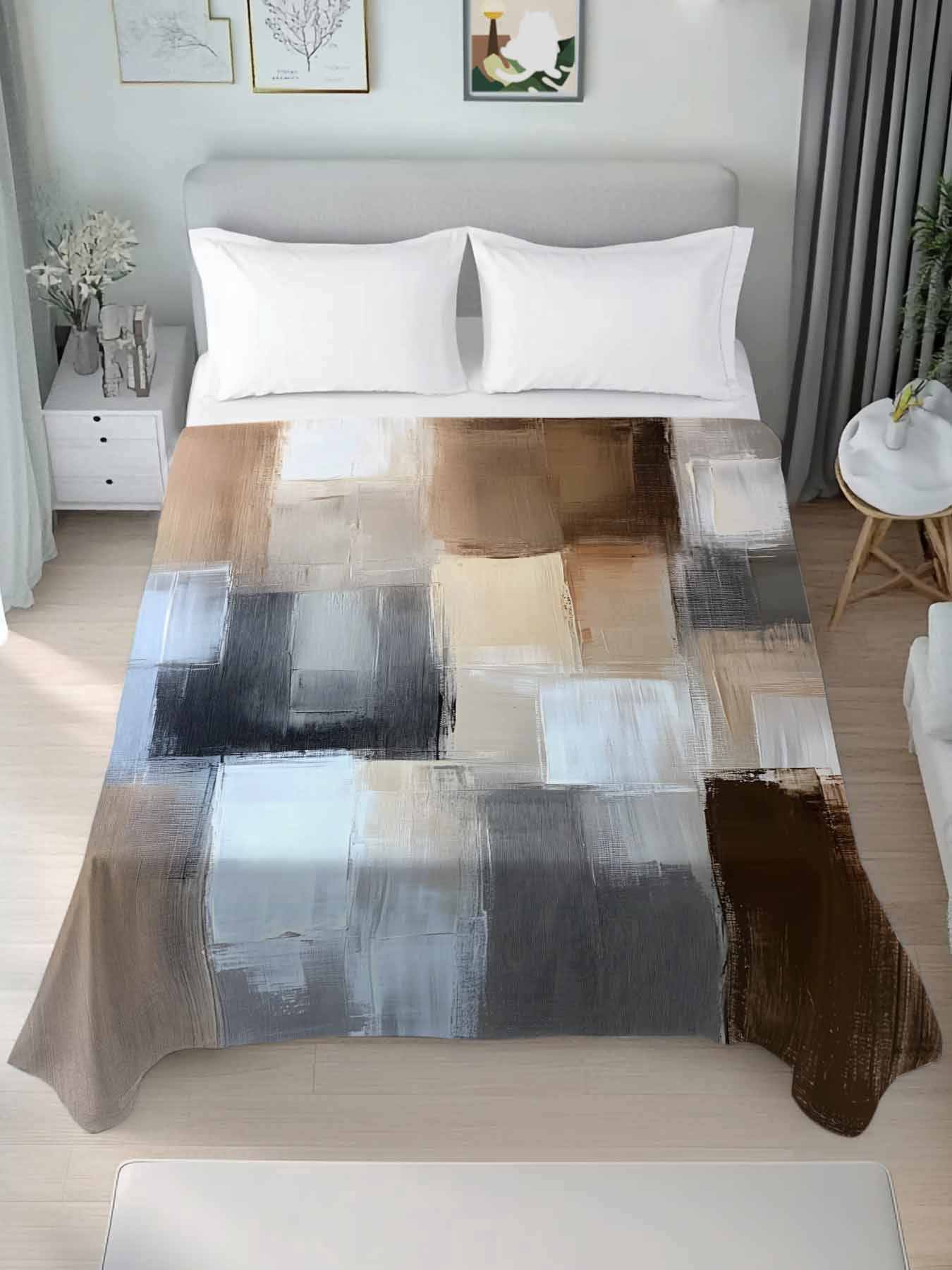 Abstract Gray Brown Queen Size Flat Sheet, Wrinkleproof & Fadeproof ...