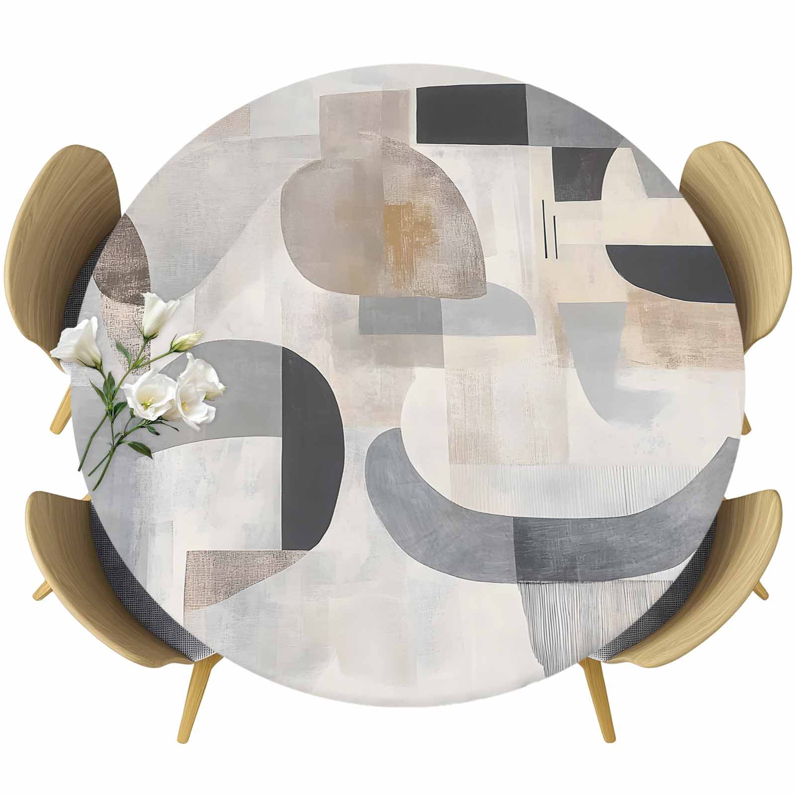 Abstract Gray Brown Round Tablecloth 45-54 Inch Round Fitted Table ...