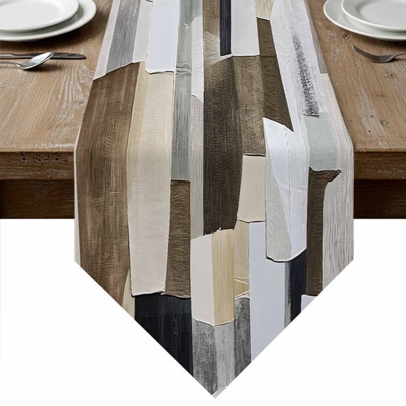 Abstract Gray Brown Table Runner Linen Burlap Table Runner 36 Inches ...