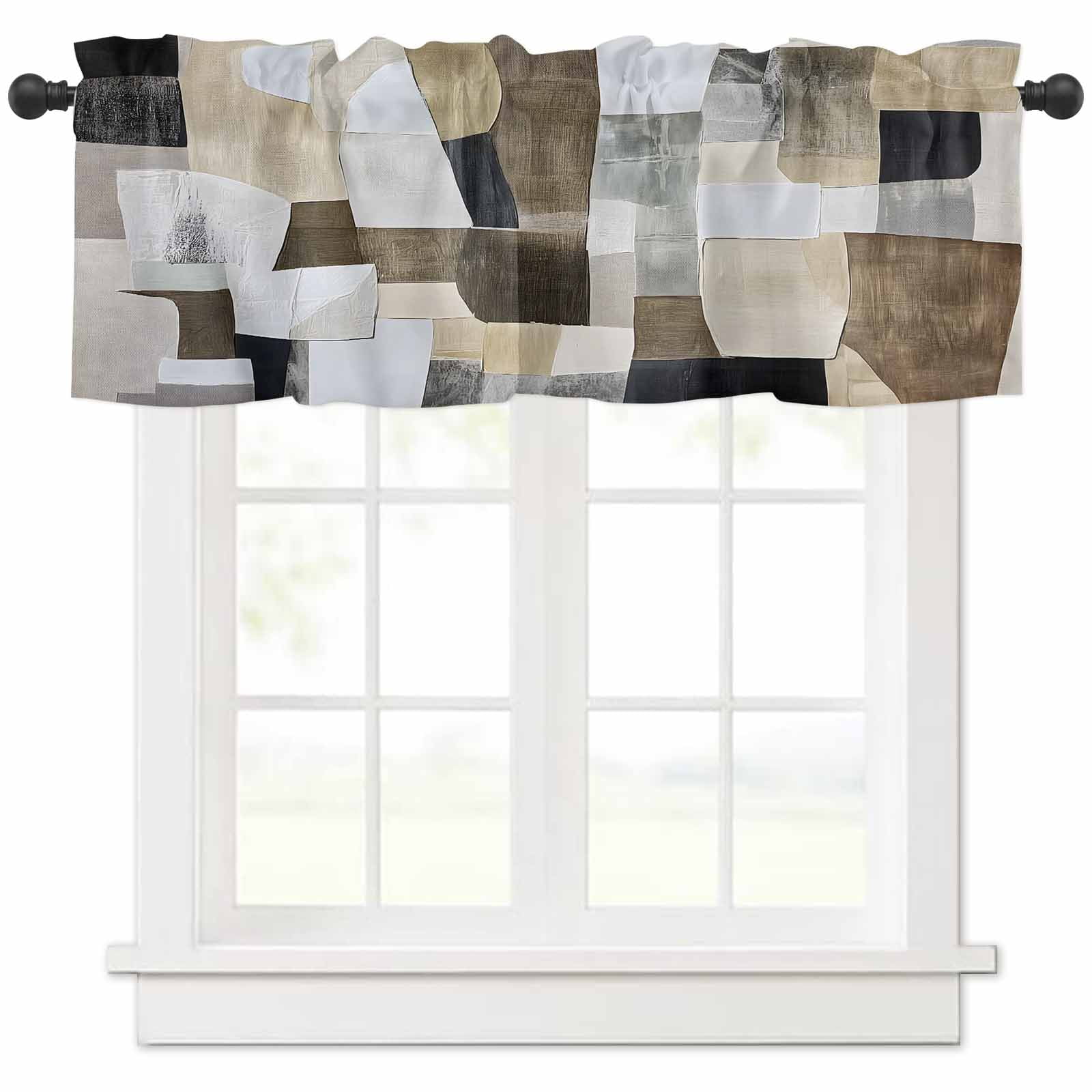 Abstract Gray Brown Valances for Windows Farmhouse Kitchen Curtains ...