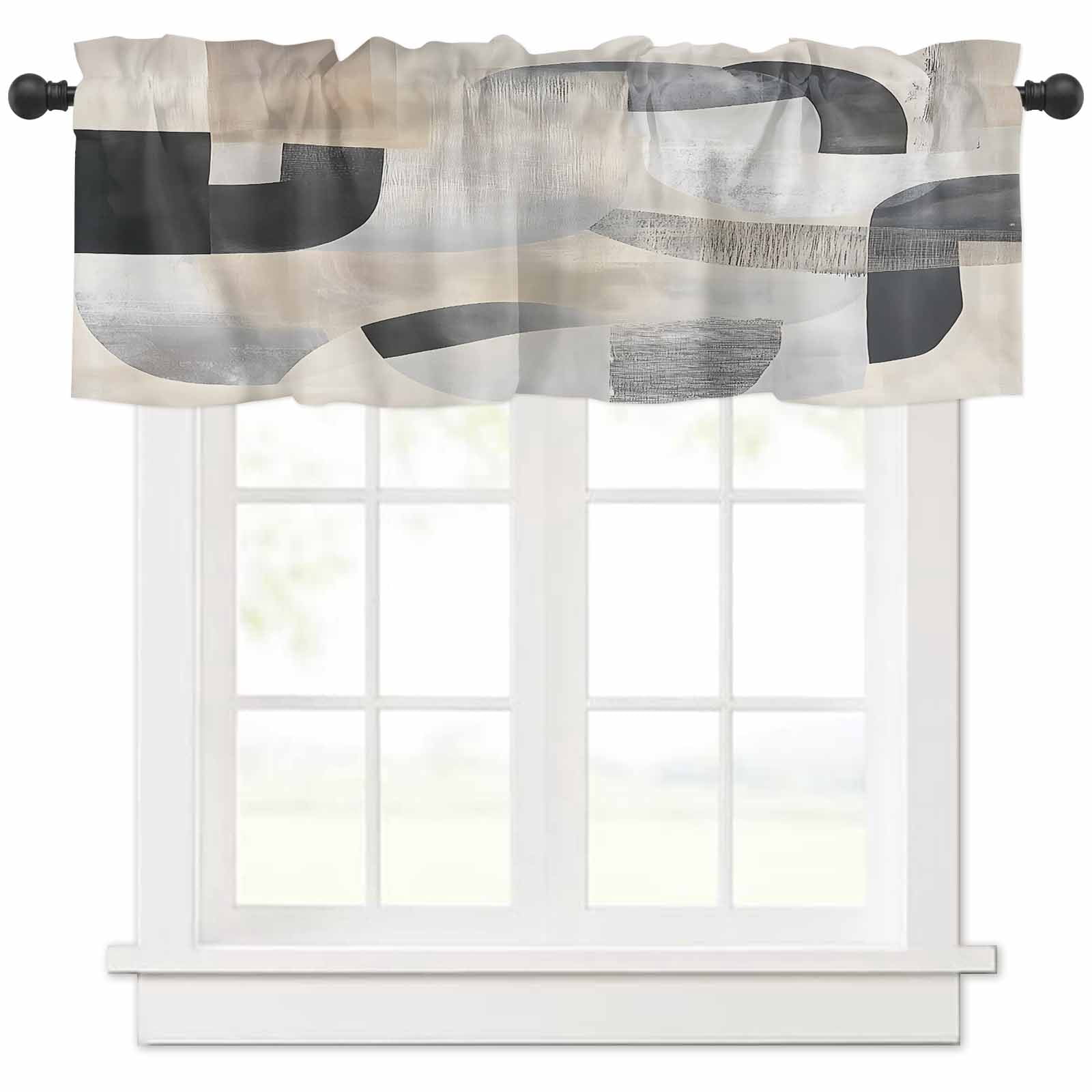 Abstract Gray Brown Valances for Windows Farmhouse Kitchen Curtains ...