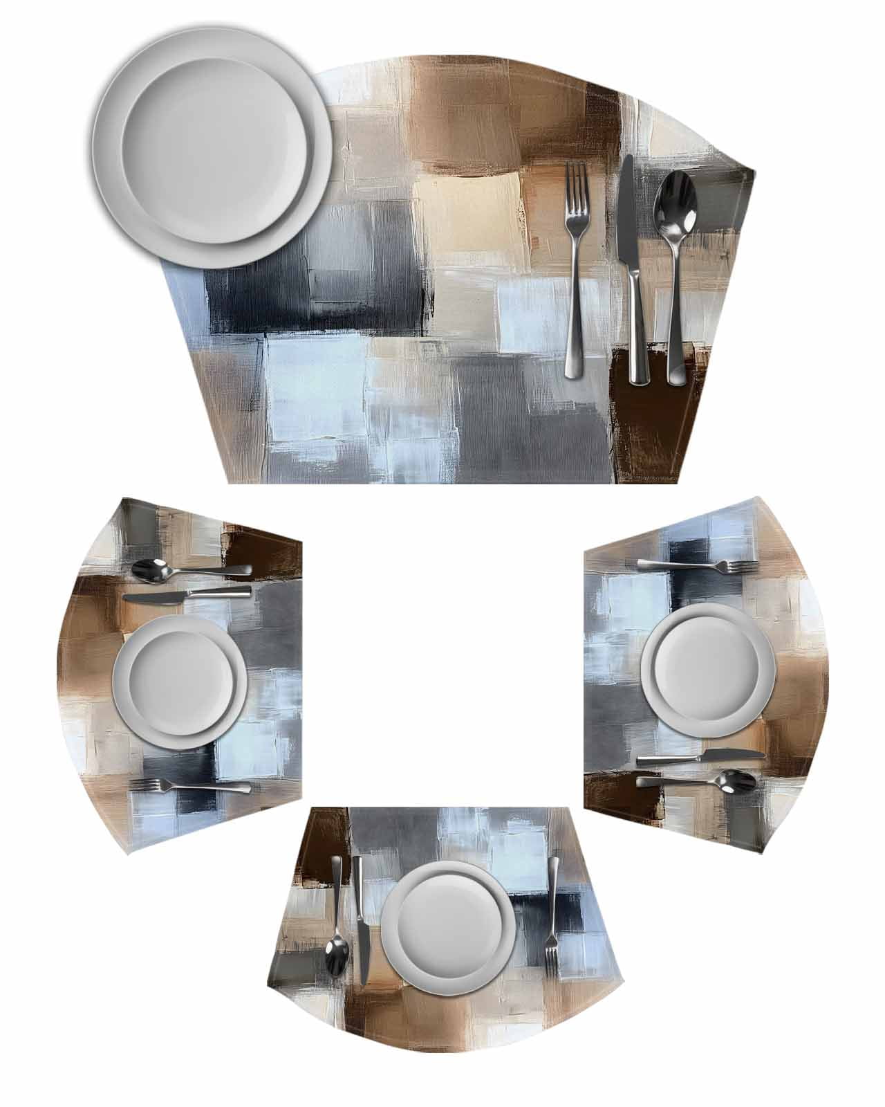 Abstract Gray Brown Wedge Shaped Placemats Set of 2, Cotton Linen Fan ...