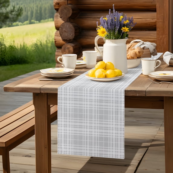 Abstract Gray Buffalo Plaid Table Runner 13x90in Non-Slip Cotton Linen ...