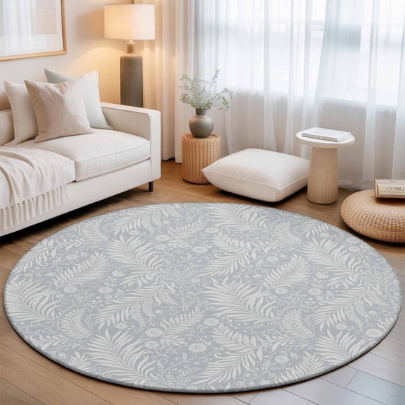 Abstract Gray Flower Washable Round Area Rug 3.3 ft, Modern Minimalist ...