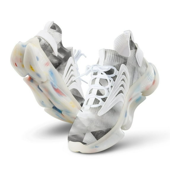 Abstract Gray Geometric Pattern Walking Shoes for Men Woman Lightweight ...