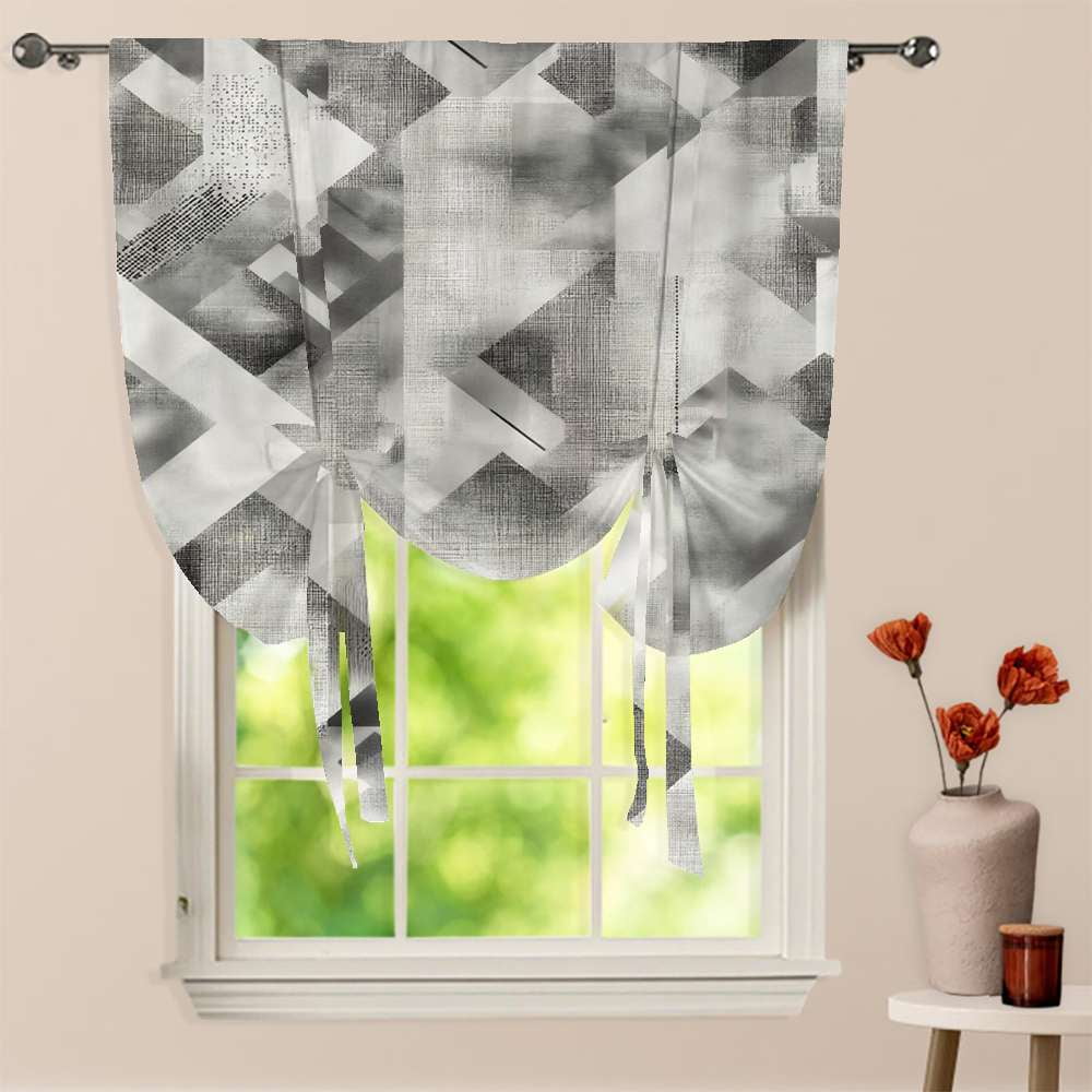 Abstract Gray Geometric Pattern Window Curtain for Living Room Roman ...