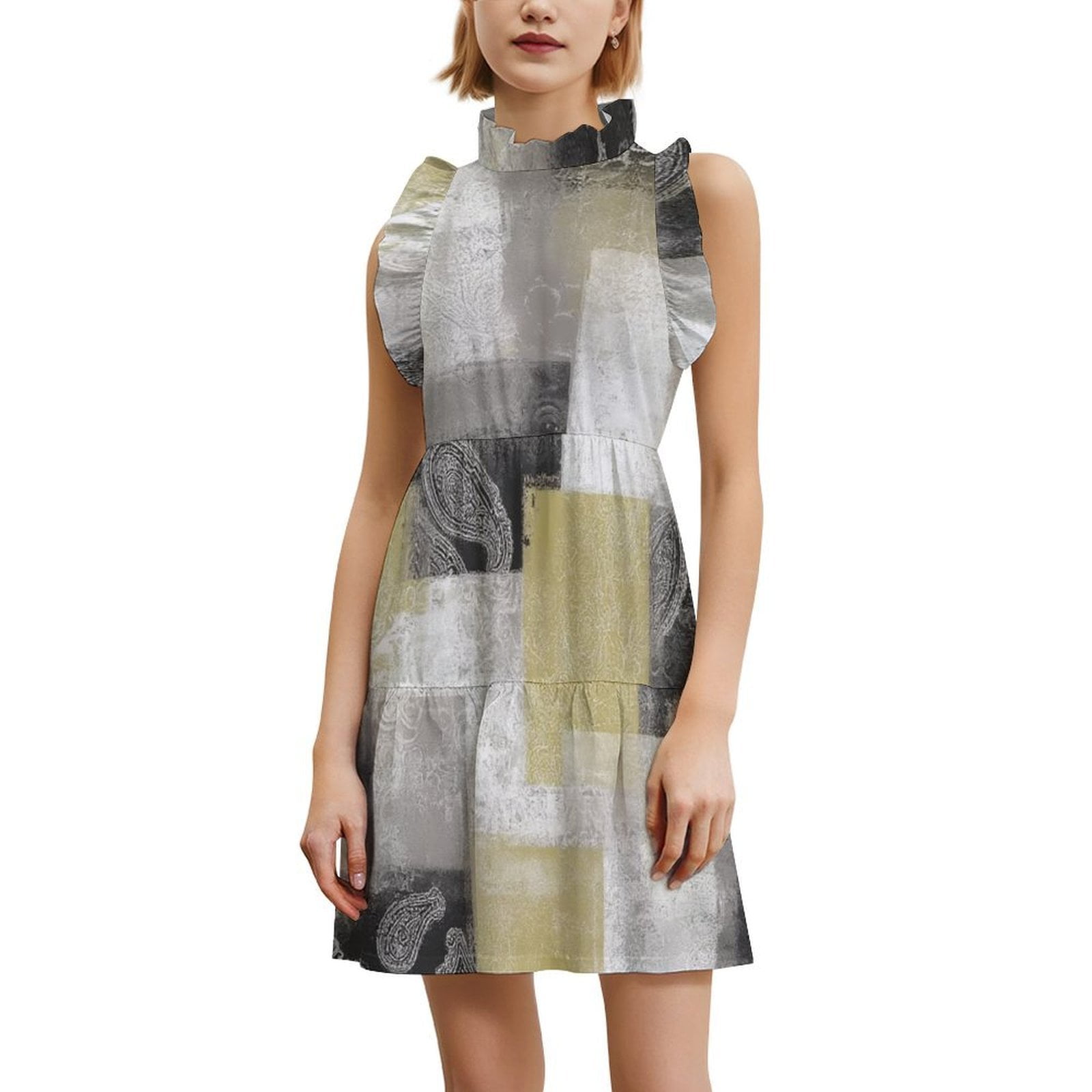 Abstract Gray Gold Paisley Rug Women's Fashion Casual Dress Summer ...