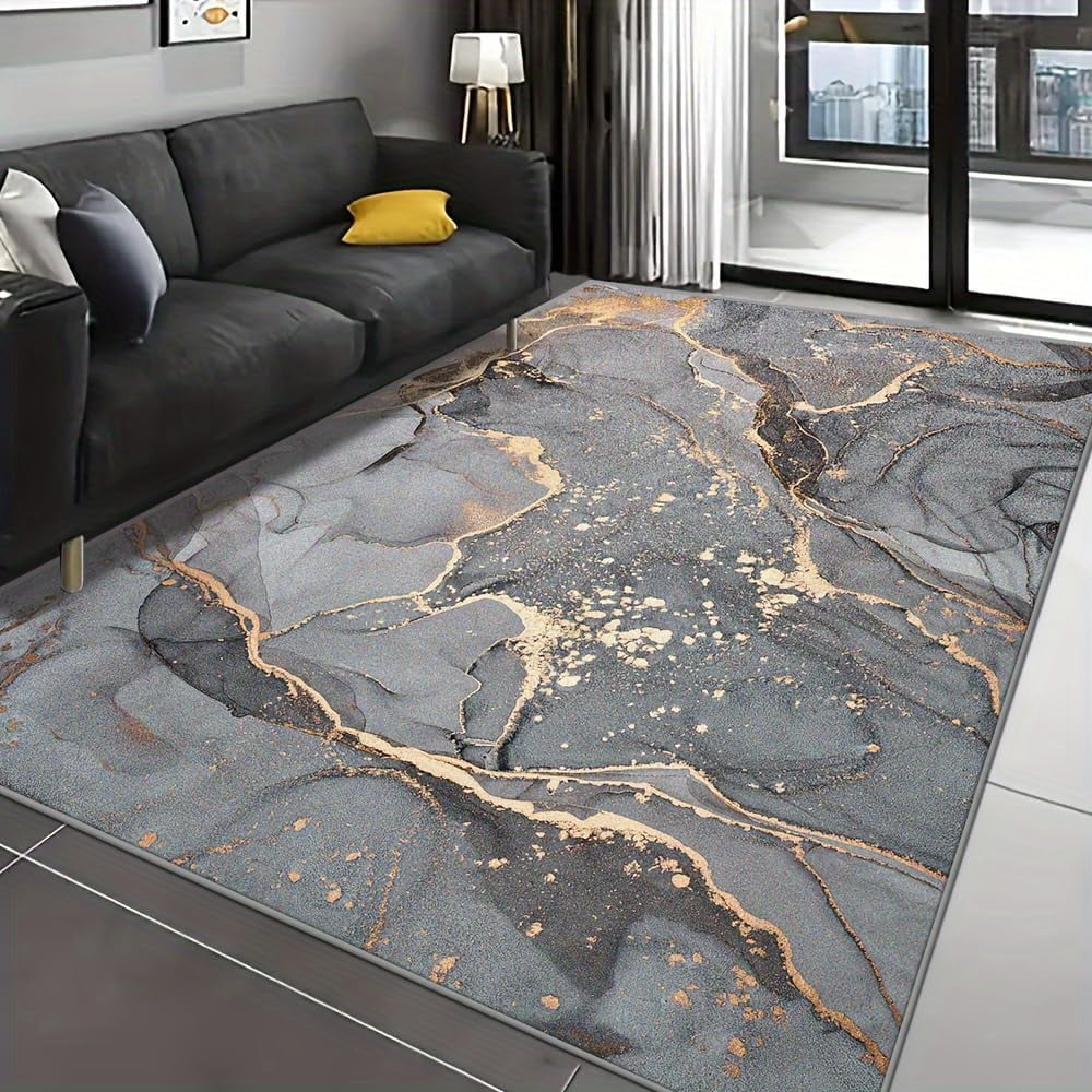 Abstract Gray and Golden Design Area Rugs Modern Luxurious Rug,Non ...
