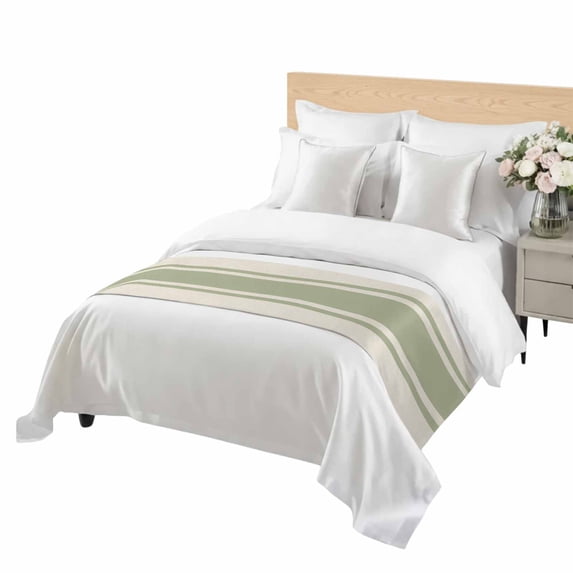 Abstract Gray Green Color Block Bed Runner Twin Size Vintage Lines ...