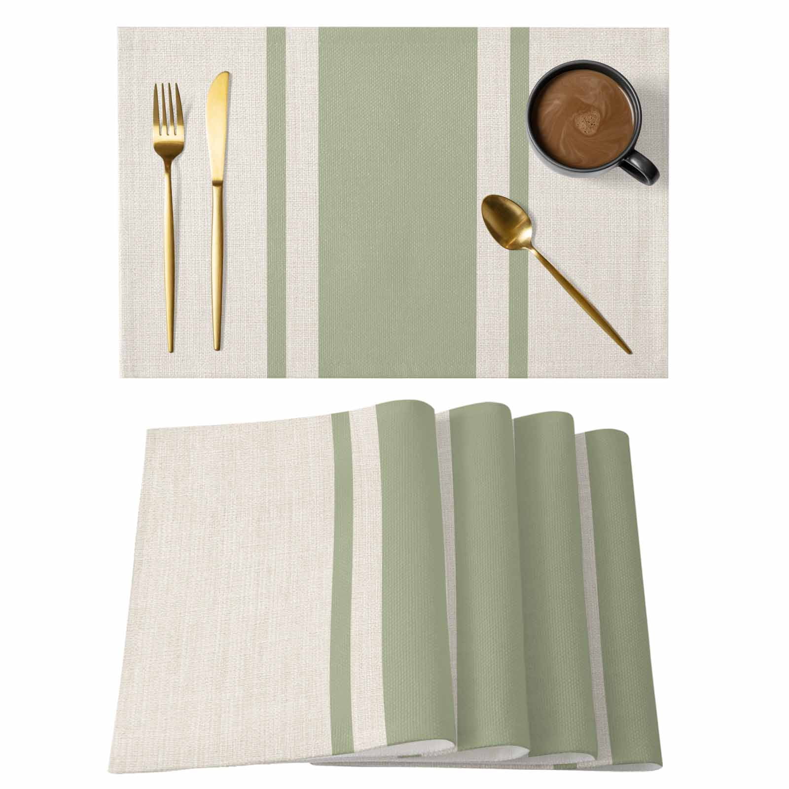 Abstract Gray Green Color Block Cotton Linen Placemats Set of 8 ...