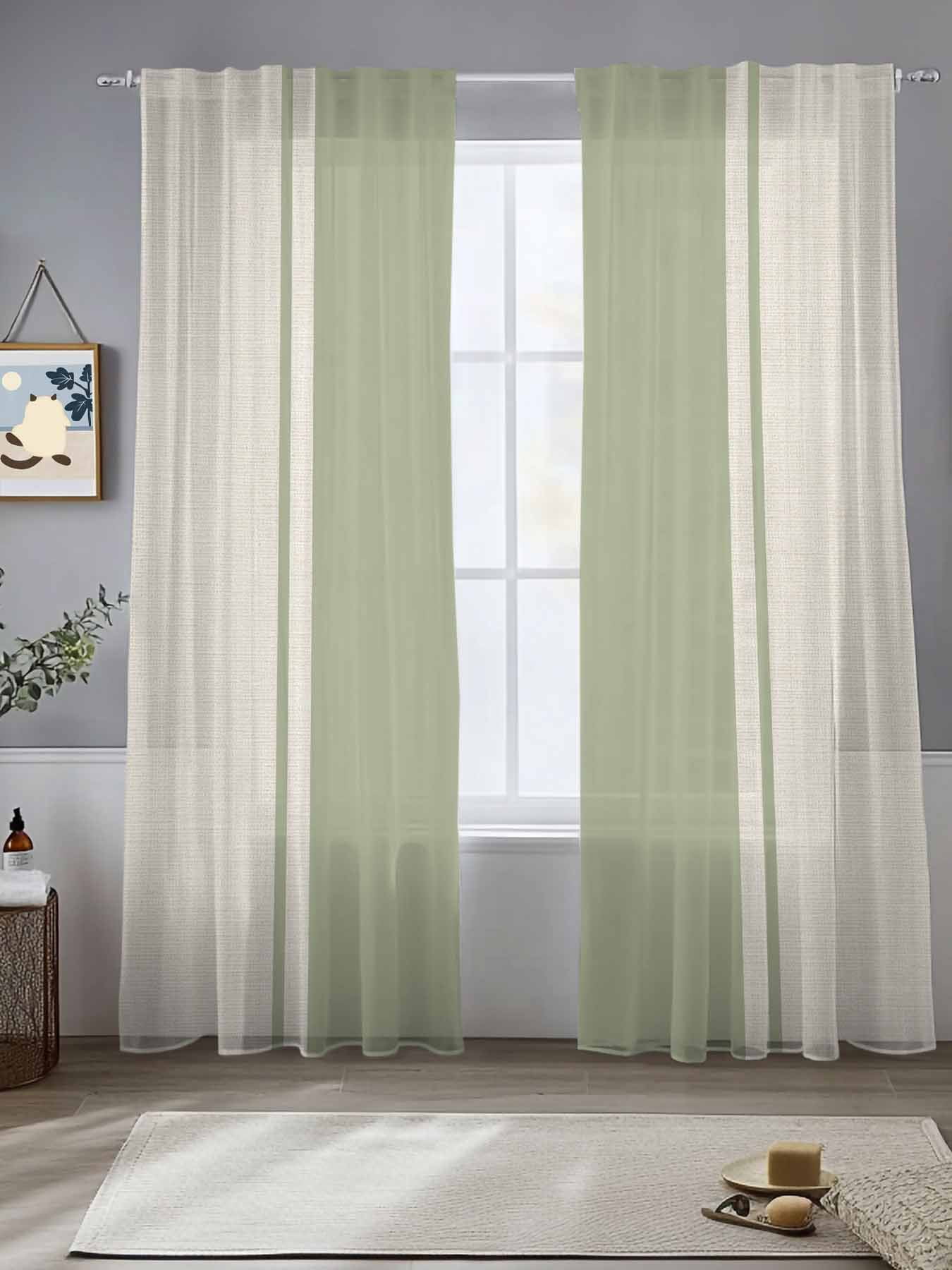 Abstract Gray Green Color Block Sheer Curtains 96 Inches Long 2 Panels ...