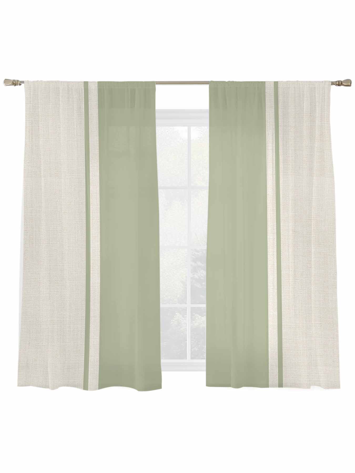 Abstract Gray Green Color Block Sheer Curtains for Living Room Bedroom ...