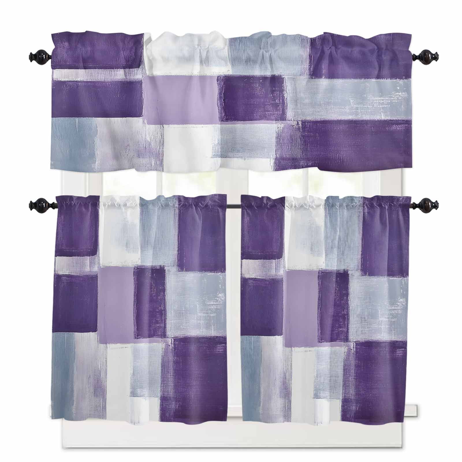 Abstract Gray Kitchen Curtains Valance and Tier Set Purple Gradient ...