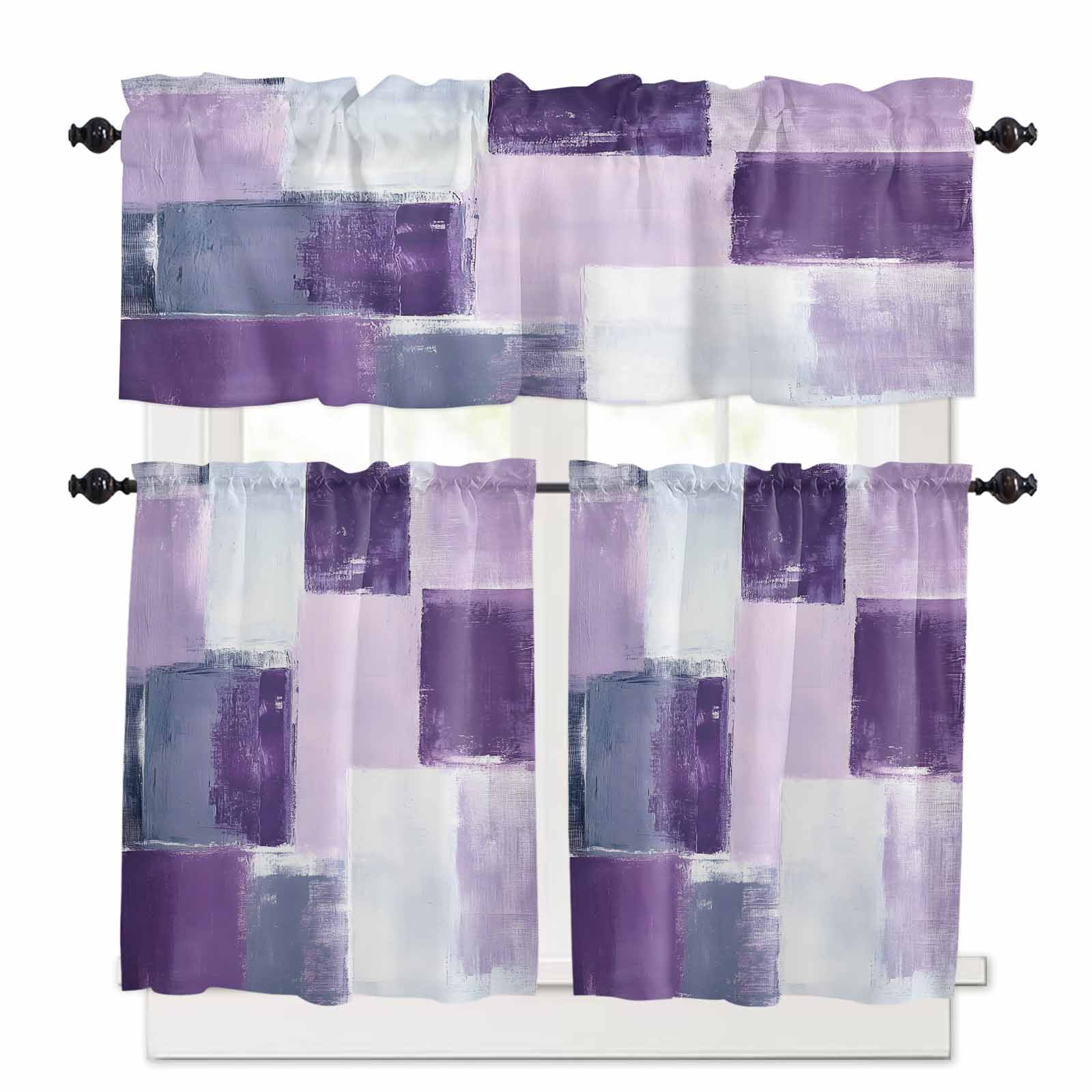 Abstract Gray Kitchen Curtains and Valances Set, Purple Mottled ...