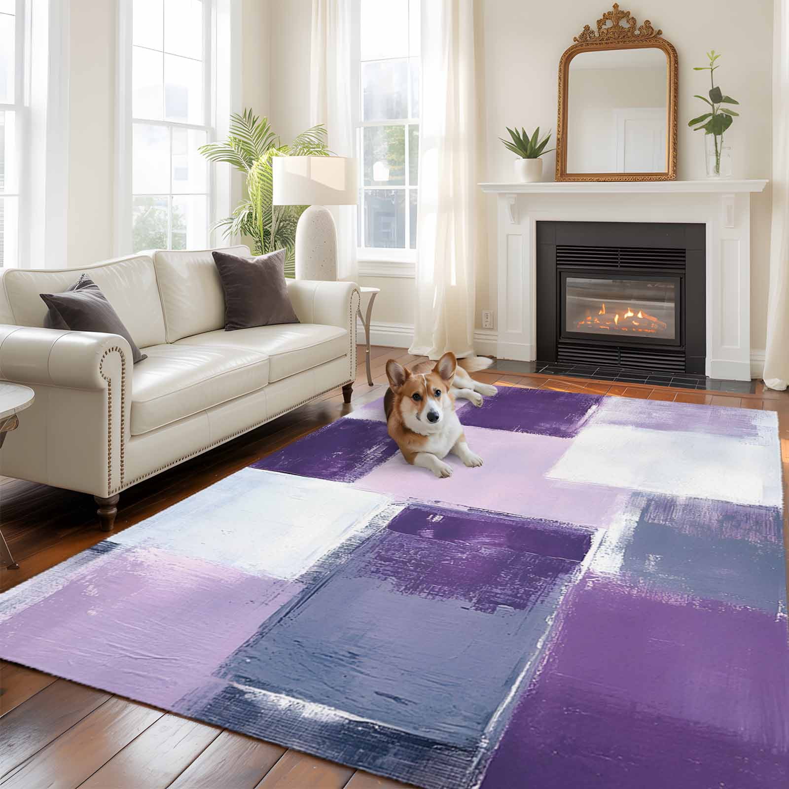 Abstract Gray Large Area Rugs 5x8 ft Purple Mottled Graffiti Color ...