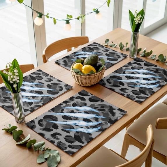 Abstract Gray Leopard Print Placemats Set of 4,Wipeable Washable Table ...