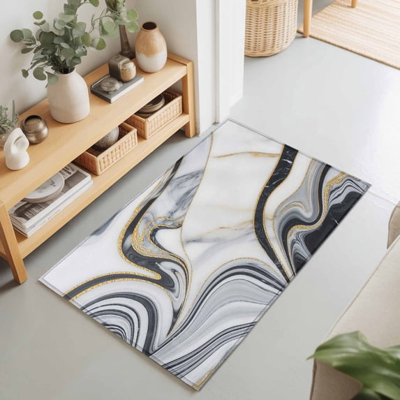 Abstract Gray Marble Texture Rectangle Rug 2'x3' Modern Minimalist ...