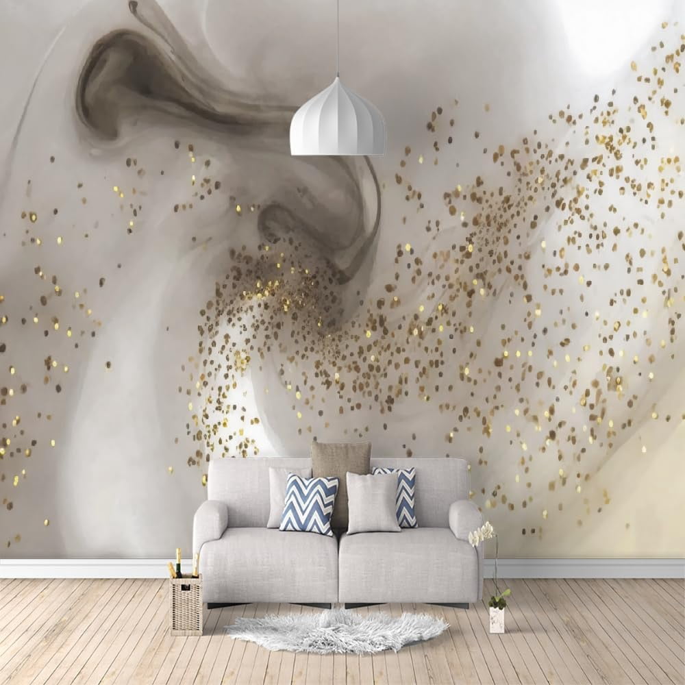 Abstract Gray Marble Texture Wall Murals, Modern Fashionable Gold Foil ...