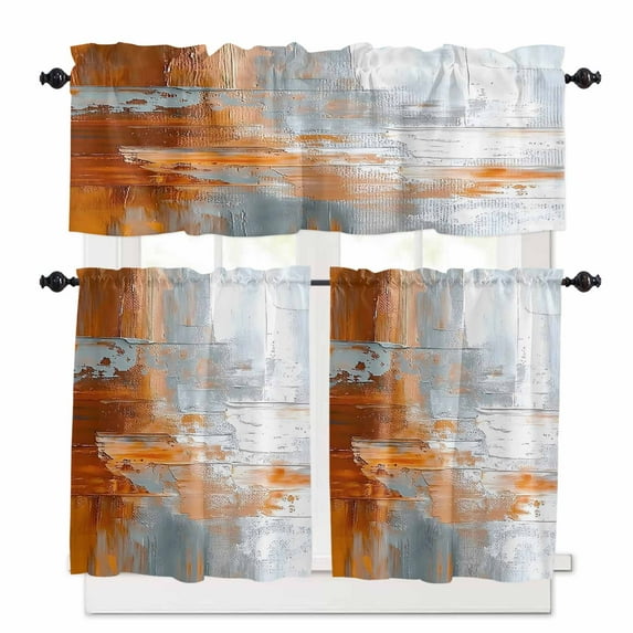 Abstract Gray Ombre Kitchen Curtains Valance and Tier Set Oil Painting ...