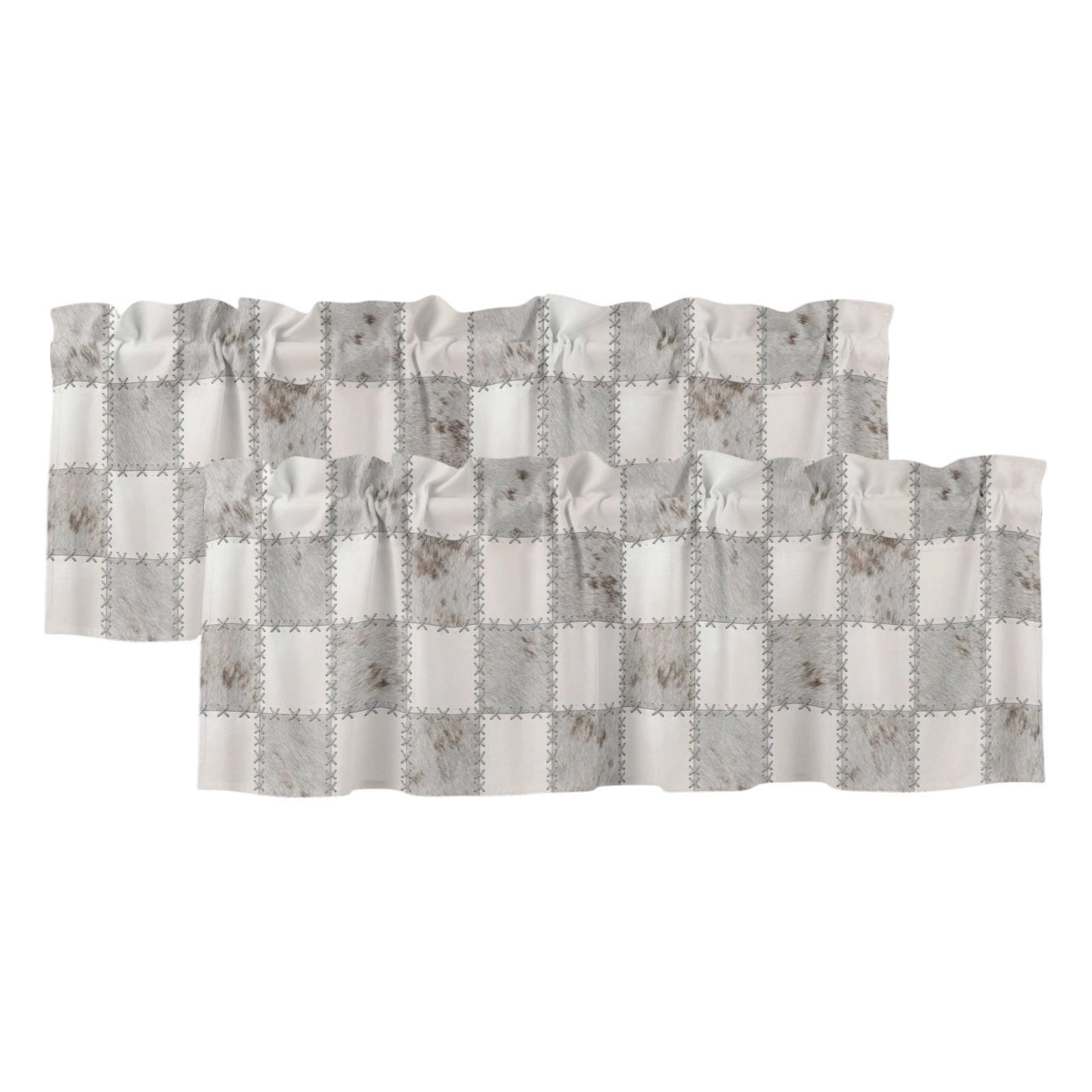 Abstract Gray Patchwork 2 Panels Kitchen Valance, Country Farmhouse ...