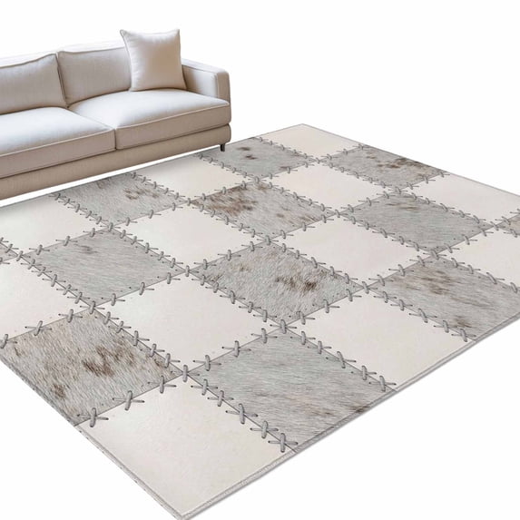 Abstract Gray Patchwork Area Rugs 5x8ft Country Farmhouse Minimalist ...