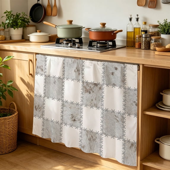 Abstract Gray Patchwork Cabinet Curtains 35" W x 35" L Country ...