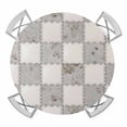 Abstract Gray Patchwork Round Fitted Tablecloth with Elastic Edge ...