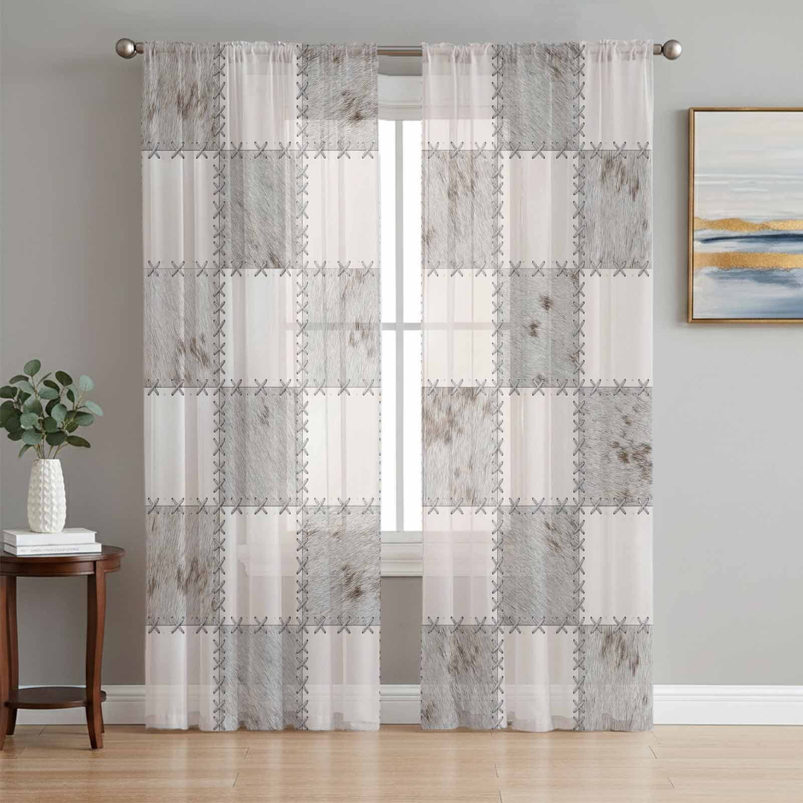 Abstract Gray Patchwork Sheer Curtains for Living Room Bedroom, Country ...