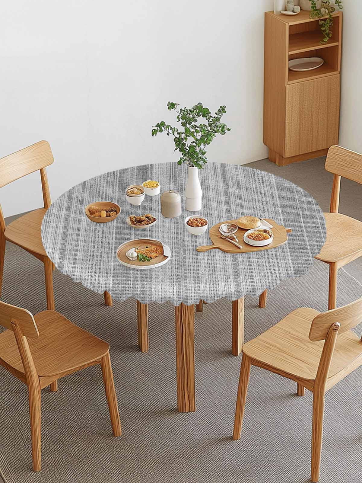 Abstract Gray Round Fitted Tablecloth with Elastic Edge, Rustic ...