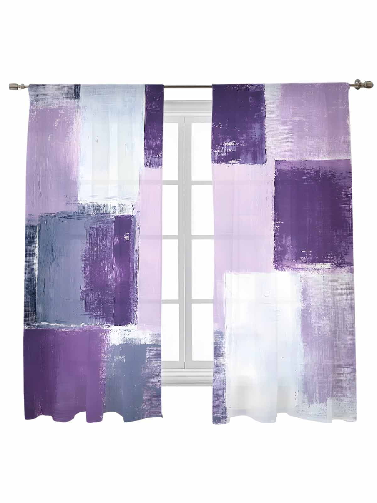Abstract Gray Sheer Curtains 72 Inch Long 2 Panels, Purple Mottled ...
