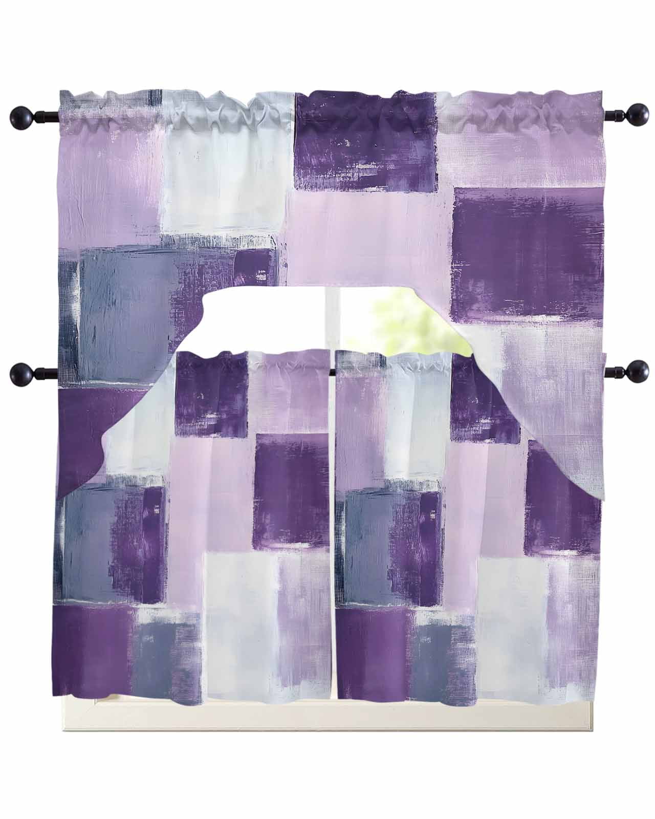 Abstract Gray Swag Valance and Tier Curtains Set Purple Mottled ...